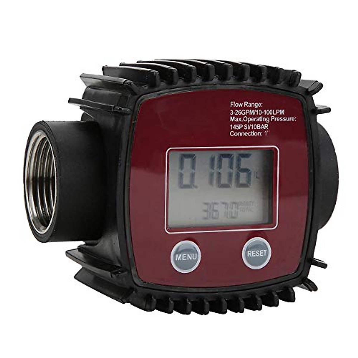 Liquid Water Flowmeter,K25 1in Female Thread Digital Display Flowmeter,High Flow Sensor 10-120L/MIN 0-999999(Red)