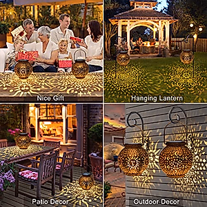 2Pack Solar Garden Lanterns Outdoor Hanging Lights Decorative Metal Moon Star Sun Solar Lanterns for Patio, Yard, Table, Pathway Decoration Waterproof (Bronze)