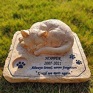 somiss Cat Memorial Stones,Personalized Pet Memorial Stones Grave Markers with A Sleeping Kitten On The Top, 8"×6.5"×3"