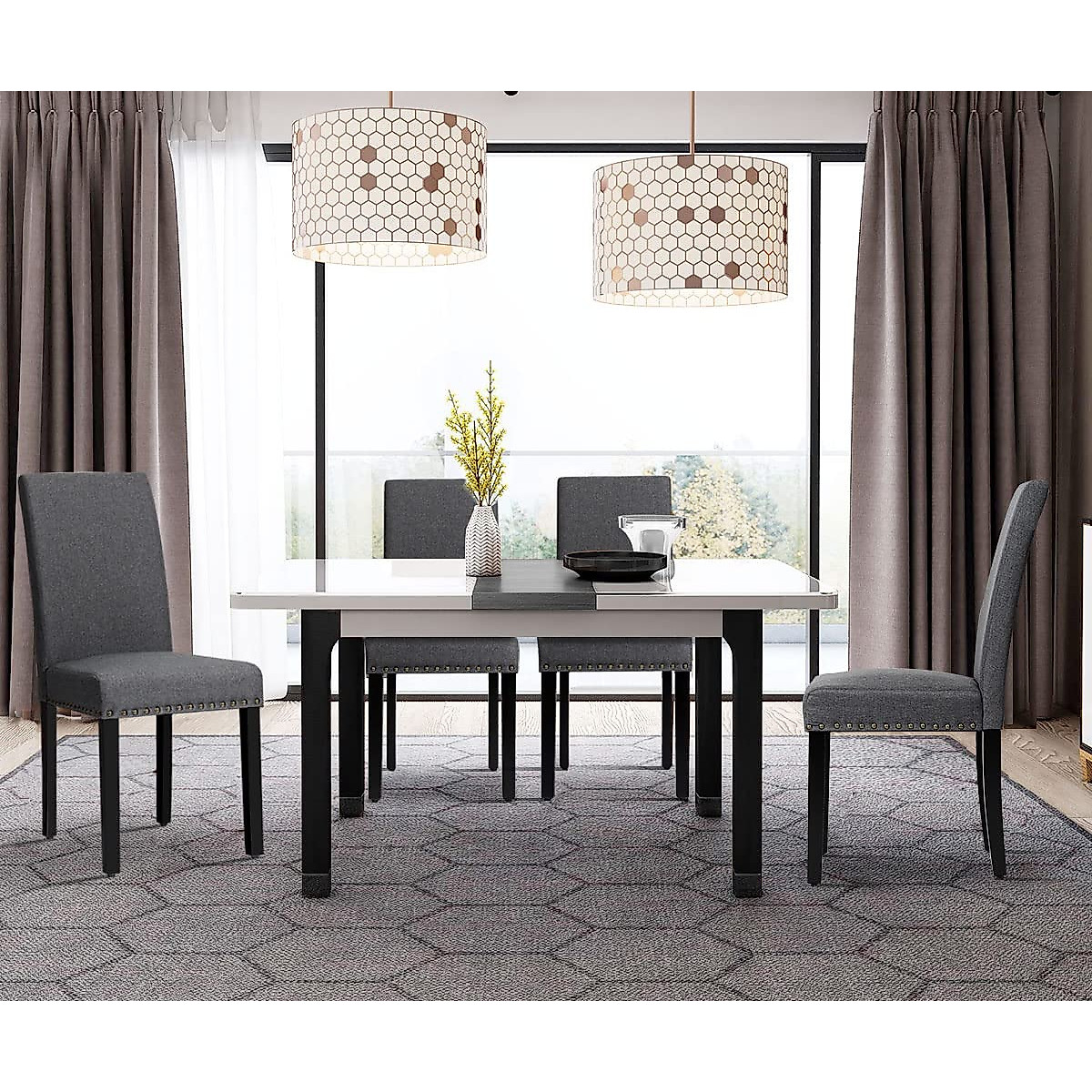 Giantex Set of 4 Upholstered Dining Chairs, with Wood Legs, Padded Seat, Fabric Parsons Dining Chairs for Dining Room, Dark Grey