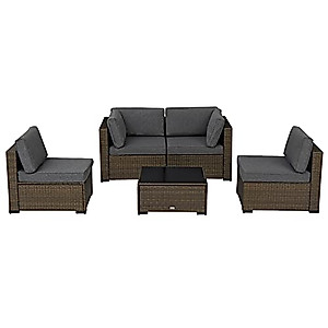 Kinsunny 5 PCs Outdoor Rattan Patio Furniture Set Wicker Conversation Set with Coffee Table Furniture Sectional Set for Garden Lawn Backyard