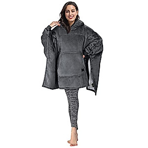 Tirrinia Oversized Hoodie Blanket Batwing Sleeve Sweatshirt Cozy Sherpa Huge Wearable Blankets Gift for Adults Women Teenagers Wife Girlfriend Grey