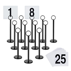 New Star Foodservice 27686 Ring Clip Table Number Card Holders, w/Number Cards, 1 to 25, Set of 12, 8-Inch, Black Stand