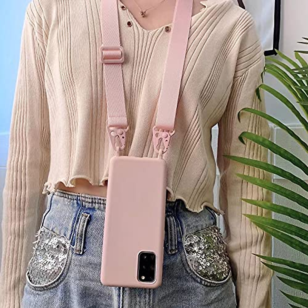 TY-Box Necklace Lanyard Phone Case Cover Compatible with Samsung Galaxy Note 20,Soft Silicone Cell Phone Protective Case with Adjust Shoulder Strap Crossbody Shell Cover (Pink, Note 20)