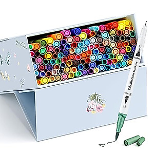 Ohuhu Markers for Adult Coloring Books: 120 Colors Coloring Markers Dual Tips Fine & Brush Pens Water-Based Art Markers for Kids Adults Drawing Sketching Bullet Journal Non-bleeding - Maui - White