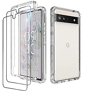 Dzxouui for Google 6A Case with [2 Pack] Screen Protector, Pixel 6A Case, Heavy Duty Shockproof Bumper Full Body Transparent Soft TPU Protection Cover Phone Cases for Google Pixel 6A, Clear