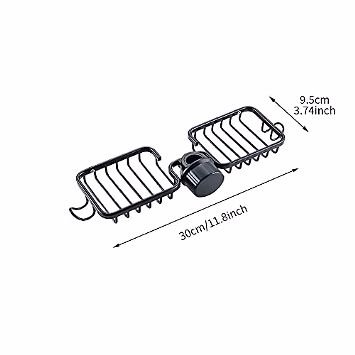 Faucet Sponge Double Holder, Sink Caddy Stainless Steel Faucet Drainage Shelf for Kitchen Sink, Shower Caddy Hanging Bath Shelf Organizer Basket, With Hook Drain Shelf (Black)