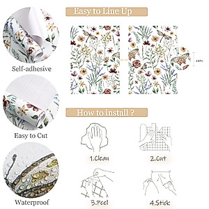 Orainege Floral Peel and Stick Wallpaper Boho Floral Contact Paper 15.7in x 118.1in Flower Wallpaper Self Adhesive Wallpaper for Bedroom Cabinets Decor Removable Wall Paper