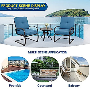 SUNLEI Outdoor 3Pcs Patio Bistro Set Springs Motion Chairs and Bistro Round Table Set, Steel Frame Conversation Set Garden, and Backyard with Cushioned Seats(Peacock Blue)