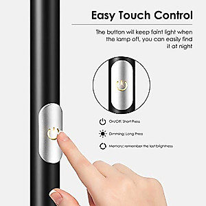 Dimmable Floor Lamps for Living Room, 71" Torchiere Floor Lamp with Touch Control, 20W LED Bright Tall Pole Lamp, 3000K Daylight, Modern Standing Lamp for Bedroom/Office/Den, Sky Stand up Lamp Black