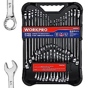 WORKPRO 32-Piece SAE & Metric Combination Wrench Set, 12 PT Regular and Stubby Wrenches set with Organizer Tray, Cr-V Steel Mirror Chrome Polished