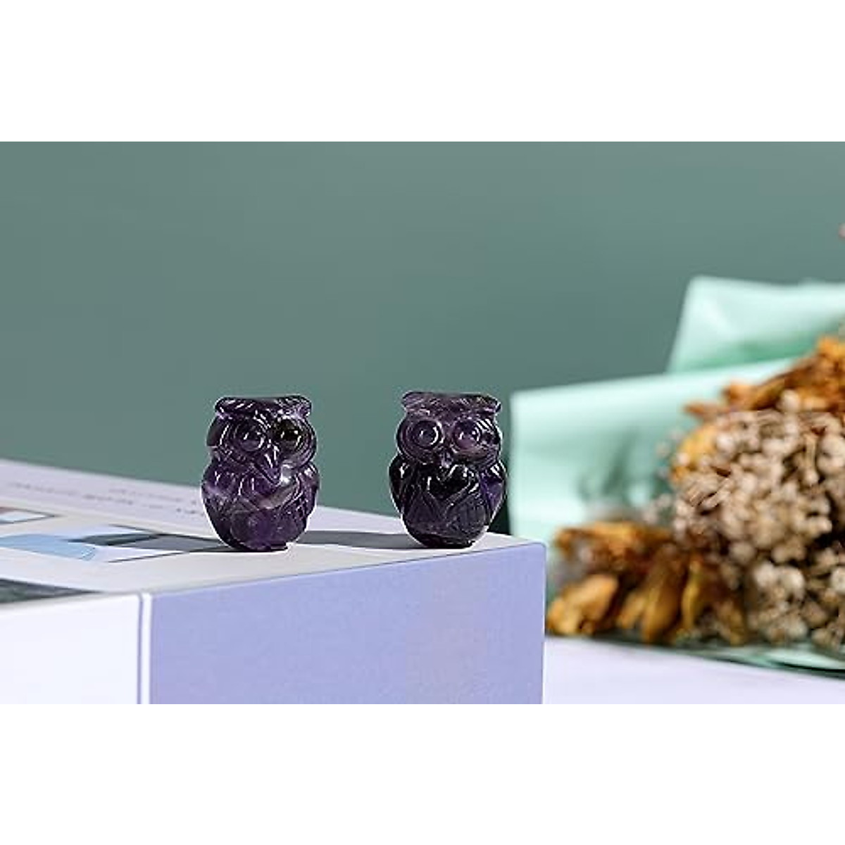 CrystalTears Amethyst Crystal Owl Figurine Ornament Carved Natural Healing Crystal Gemstone Animal Statue for Home Office Decor Reiki Healing Good Luck Crystal Gift for Christmas