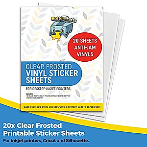 Clear Printable Vinyl for Inkjet Printer (Clear Sticker Paper | Waterproof | 20 Sheets) - Transparent Inkjet Printable Vinyl Sticker Paper Avoid Jams for Printers | Transparent Sticker Paper