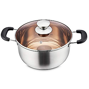 Stainless Steel Stock Pot, P&P CHEF 3 Quart Pot with Lid, Heat-Proof Double Handles - Sliver Stainless Steel Pot and Glass Lid