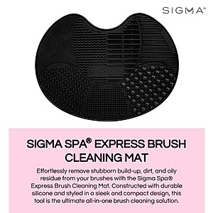 Sigma Beauty Makeup Brush Cleaner Mat – Sigma Spa Express Silicone Makeup Brush Cleaning Mat with Suction Cups for Cleaning Makeup Brushes, Compact Design Fit for Any Travel Makeup Kit (Black)