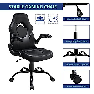 Home Office Chair, Ergonomic Computer Chairs with Flip-up Armrests, PU Leather Swivel Rolling Task Desk Chair, High Back Managerial Executive Chairs, Black…