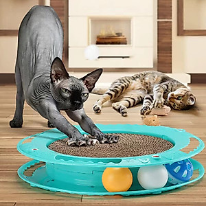 3 in 1 Cat Toy，Cat Scratcher Toy,Cat Ball Toy, Turntable Roller Track with Ball ,Cat Toy,Cat IQ Training(1 Pack with Two Mouse Play Toy)
