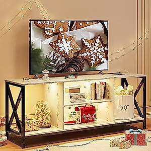 FOMNEY LED TV Stand with Auto LED Lights, Entertainment Center with Wireless/USB/Type-C Charging Station, Television Stands for 65+ Inch TV, TV Cabinet with Adjustable Legs for Living Room(White)