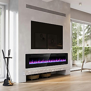 72" Ultra Thin Electric Fireplace, Wall Mounted & Freestanding, LED Fireplace Insert, Wall Fireplace for Living Room/Bedroom w/Touch Screen, Remote Control, 750W/1500W, Quiet, 8H Timer