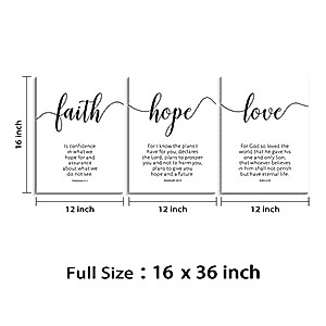 Creoate Bible Verses Canvas Wall Art, Faith Hope Love Wall Decor, Inspirational Christian Wall Art, Minimalist Canvas Print Artwork Framed Set for Bedroom Living Room Wall Decor (12x16 Inch x3pcs)…