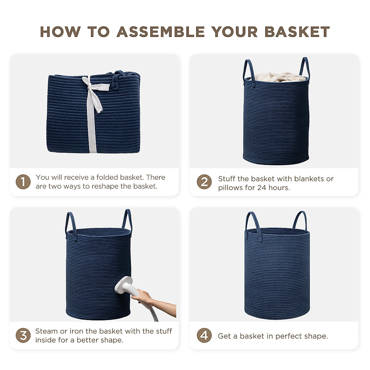 Laundry Basket, 72L Woven Laundry Hamper, Baby Nursery Hamper for Toys, Blanket Basket for Living Room, Clothes Hamper for Bedroom&Baby Room, Blue