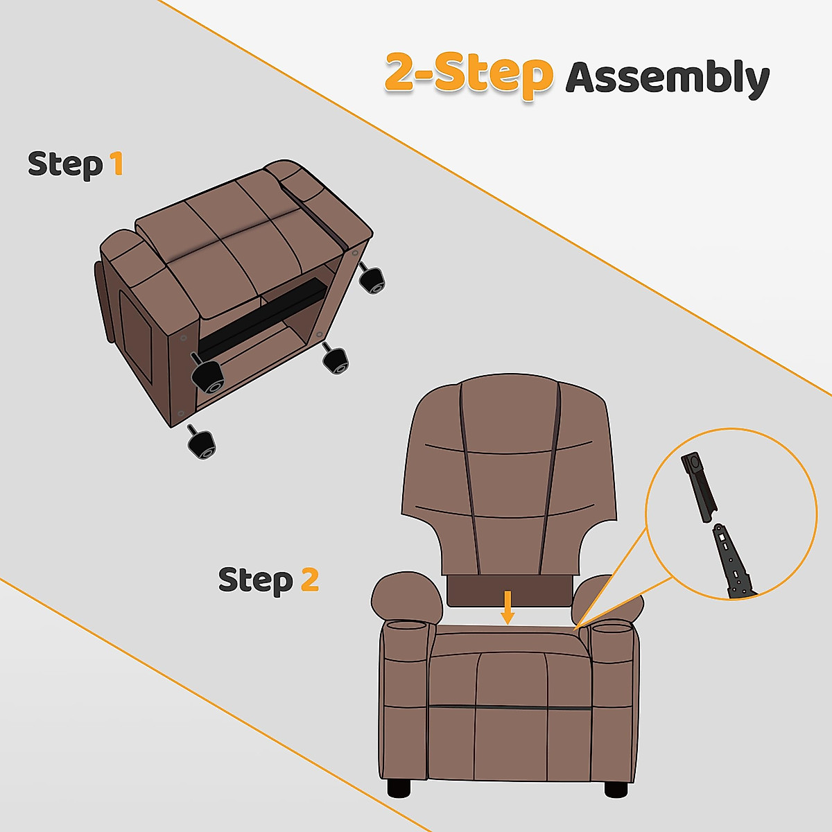 MCombo Big Kids Recliner for Ages 3+, Child Recliner Chair, Toddlers Recliner Sofa with Cup Holders (Velvet, Brown)
