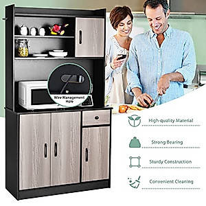 Giantex Buffet Hutch Cabinet, Kitchen Hutch Sideboard, Buffet Pantry on Island, Wood Kitchenware Server with Drawer, Shelf and Storage Cabinet (Black & Natural)