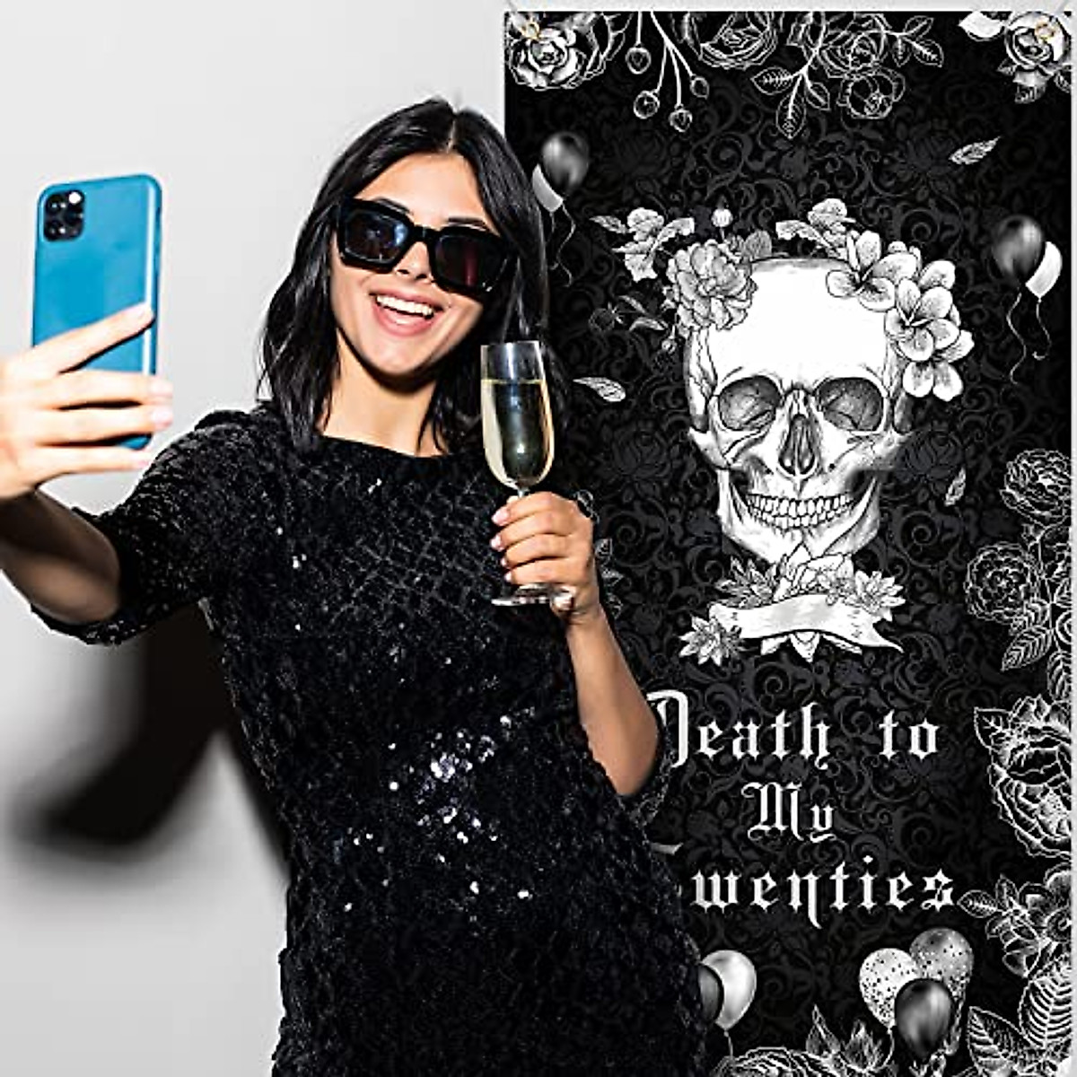 Death to My Twenties Decorations Rip to My 20s Door Cover 30th Birthday Party Backdrop Skull Door Banner for Death to My 20s Party Supplies Background Photo Props