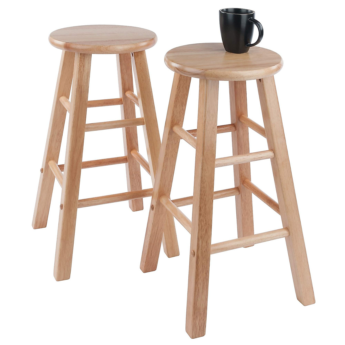 Winsome Element 2-Piece 24In Counter Stool Set, Natural Finish, Solid Wood, Modern Design