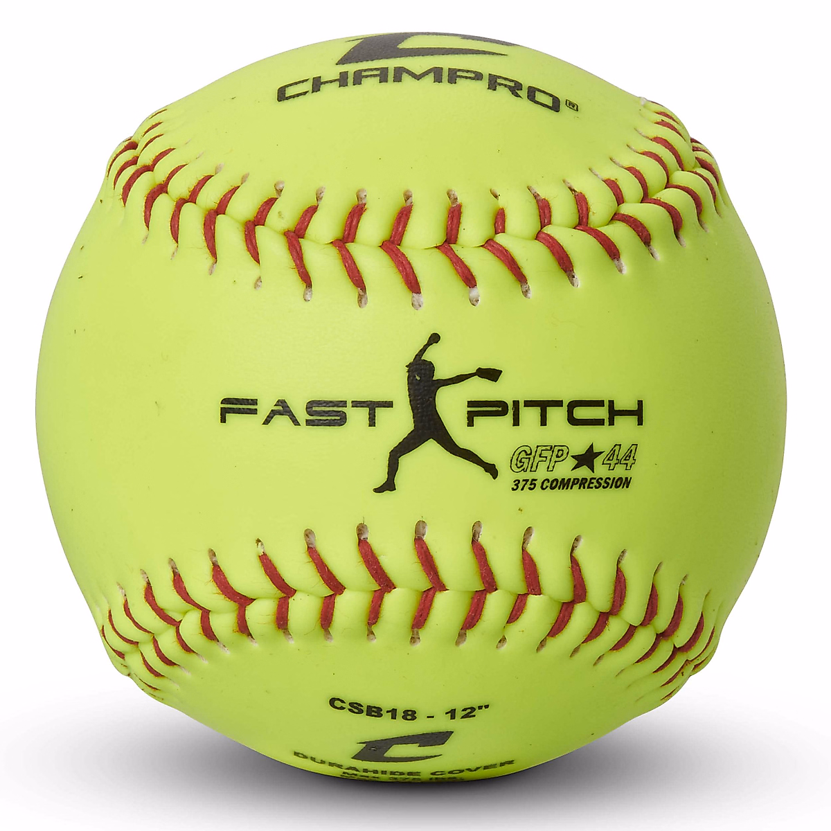 Champro Poly Synthetic Cover, .44 COR, 375 Compression, Red Stiches (Optic Yellow, 12)