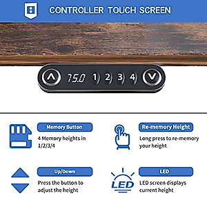 BUNOEM L-Shaped 59" Height Adjustable Electric Standing Desk, Sit and Stand Up Home Office Computer Desk with Splice Board (Rustic Brown Top, Black Frame)