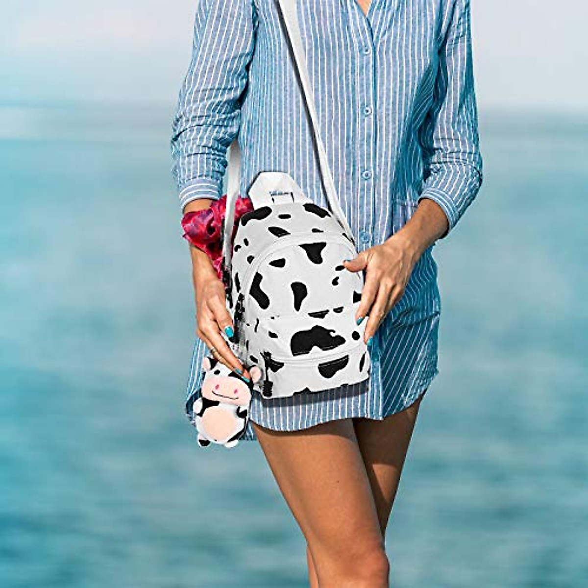 Abaodam Backpack Mini Cow Print Canvas White Cows Baby Bag Women- Canvas Shoulder Pouch Creative Fanny Pack Fashion Backpack for Woman Girl Lady