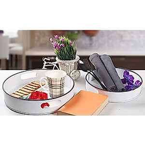 Decorative Coffee Table Tray,Galvanized Round Serving Tray for Living Room, Round Metal Tray for Ottoman or Side Table, Charcuterie Board or Cheese Platter,Set of 2 Countertop Fruit Tray Baskets