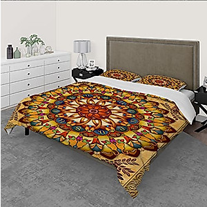RIVINE Bedding Duvet Cover Set 3 Pieces Boho Floral Printed Pattern Soft Cozy All Season Beding Set with 2 Pillowcases Hotel Quality Twin