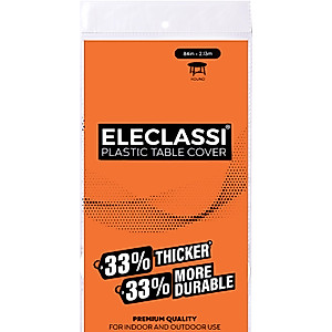 Eleclassi Orange 6 Pack Premium Round Disposable Plastic Tablecloth - 84 Inch Round Plastic Table Cloths for Parties Disposable Tablecloth - Round Plastic Tablecloth - Orange Round Tablecloth