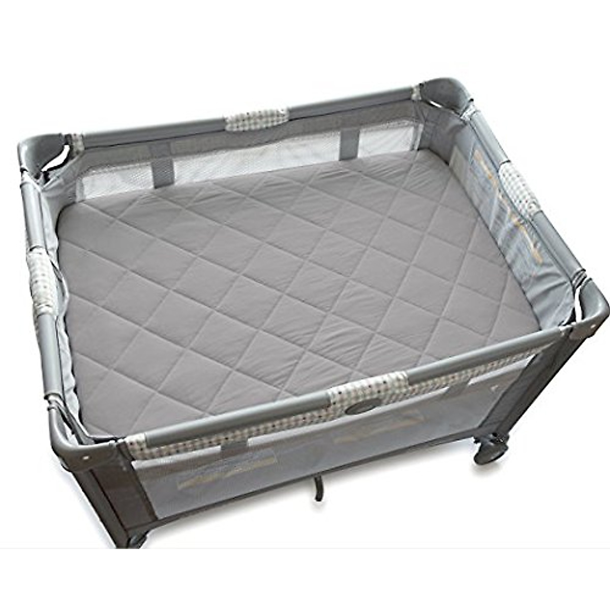 Ely's & Co. Patent Pending Waterproof Cotton Quilted Pack n Play Sheet | Mini Crib Sheet | All in one Mattress Pad Cover and Cozy Sheet, Grey