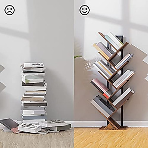 HOOBRO Tree Bookshelf, 9-Tier Bookcase Wooden Shelves, Floor Standing Storage Rack, for Display of CDs, Books in Living Room, Home Office, Wood Storage Rack for Bedroom, Rustic Brown BF08SJ01