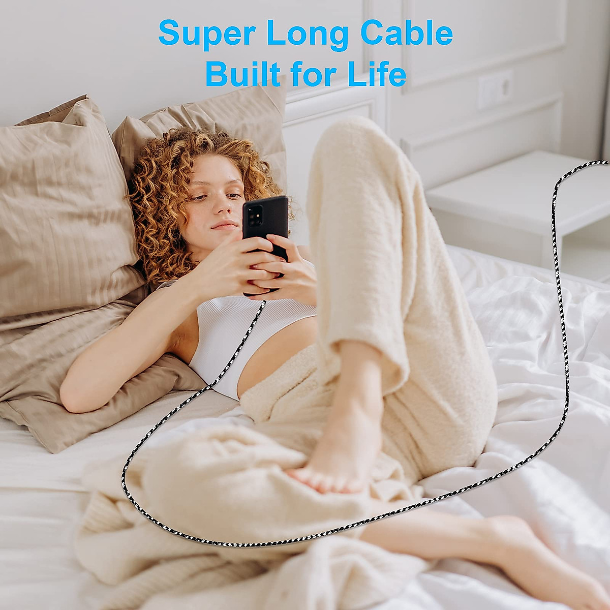 Super Long iPhone 12 Charger Cable 16Ft/5M USB-C to Lightning Cable Fast Charging iPhone Cable Nylon Lightning Cord for iPhone 12 11 Pro Max/X//8, Pad 8th 2020, AirPods Pro