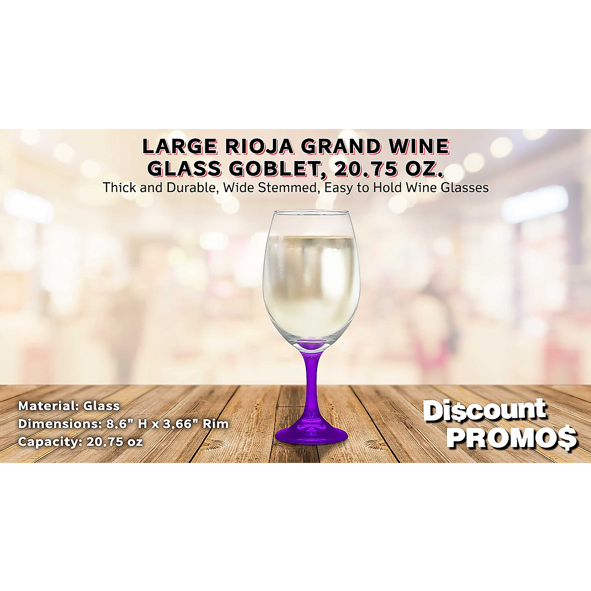 DISCOUNT PROMOS Rioja Grand Wine Glasses 20.75 oz. Set of 10, Bulk Pack - Perfect for Hotel, Bar, Restaurant or Lounge - Purple