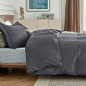 Bedsure Twin/Twin XL Duvet Cover Kids - Soft Double Brushed Duvet Cover Twin, 2 pcs, Includes 1 Dark Grey Kids' Duvet Cover (68"x90") with Zipper Closure & 1 Pillow Sham, NO Comforter