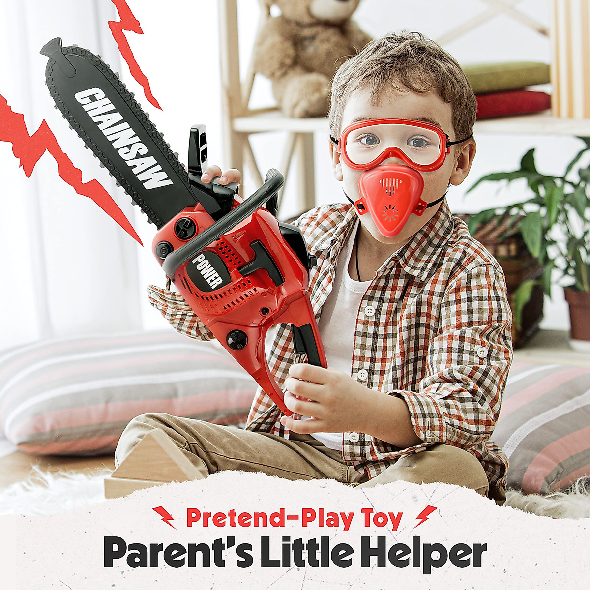 Toy Choi's Toy Chainsaw - Chainsaw Toy for Kids Power Tool Set with Realistic Sound, Pretend Play Kids Chainsaw Tool Set for Outdoor Gardening Play - kids toy for Boys Girls Ages 3 4 5 6 7 8 Years Old