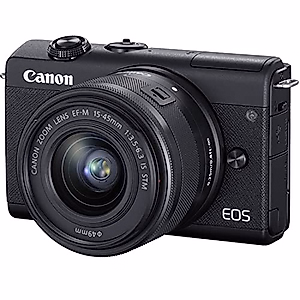 Canon EOS M200 Mirrorless Camera w/EF-M 15-45mm f/3.5-6.3 is STM Lens + EF 75-300mm f/4-5.6 III Lens + 420-800mm f/8.3 HD Lens + 2X 64GB Memory, Case, Microphone, Tripod, More (35pc Bundle)