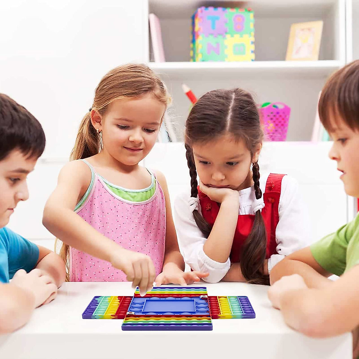 Gexond Big Size Pop Game Board Fidget Toy, Large Rainbow Pop Chess Board for 4 Players Games - Interactive Jumboo Stress Relief Pop Game with Dice for Parent/Kids Time