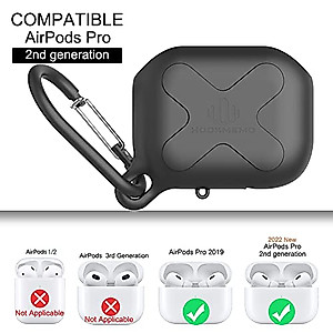 Waterproof case for Airpods Pro 2nd Generation 2022 and Airpods Pro 2019 ,Anti-Lost,Support Wireless Charging,. - Black