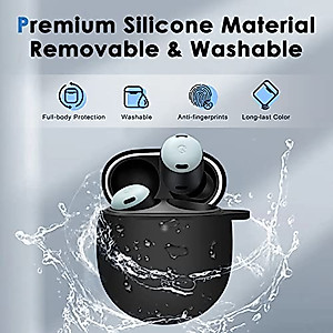 LDSXAY Compatible with Google Pixel Buds Pro 2022 Case Cover, Soft Silicone Shockproof Protective Case Skin with Carabiner for Google Pixel Pro Case, Front LED Visible (Black)