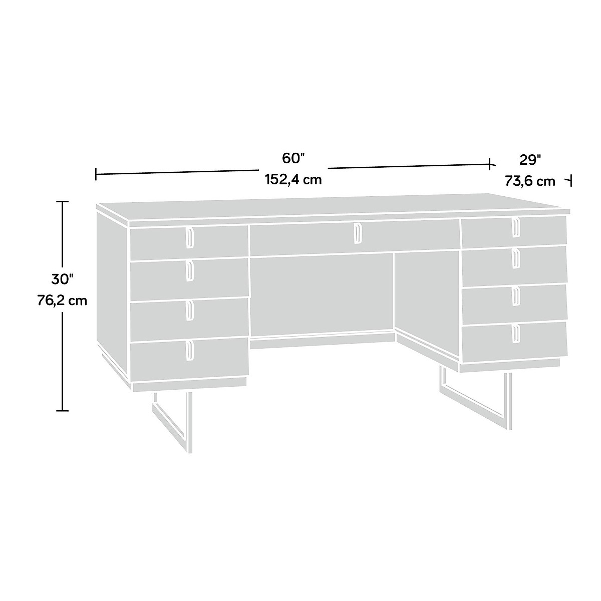 Sauder International Lux Executive Desk, L: 60.0" x W: 28.98" x H: 30.0", Diamond Ash Finish