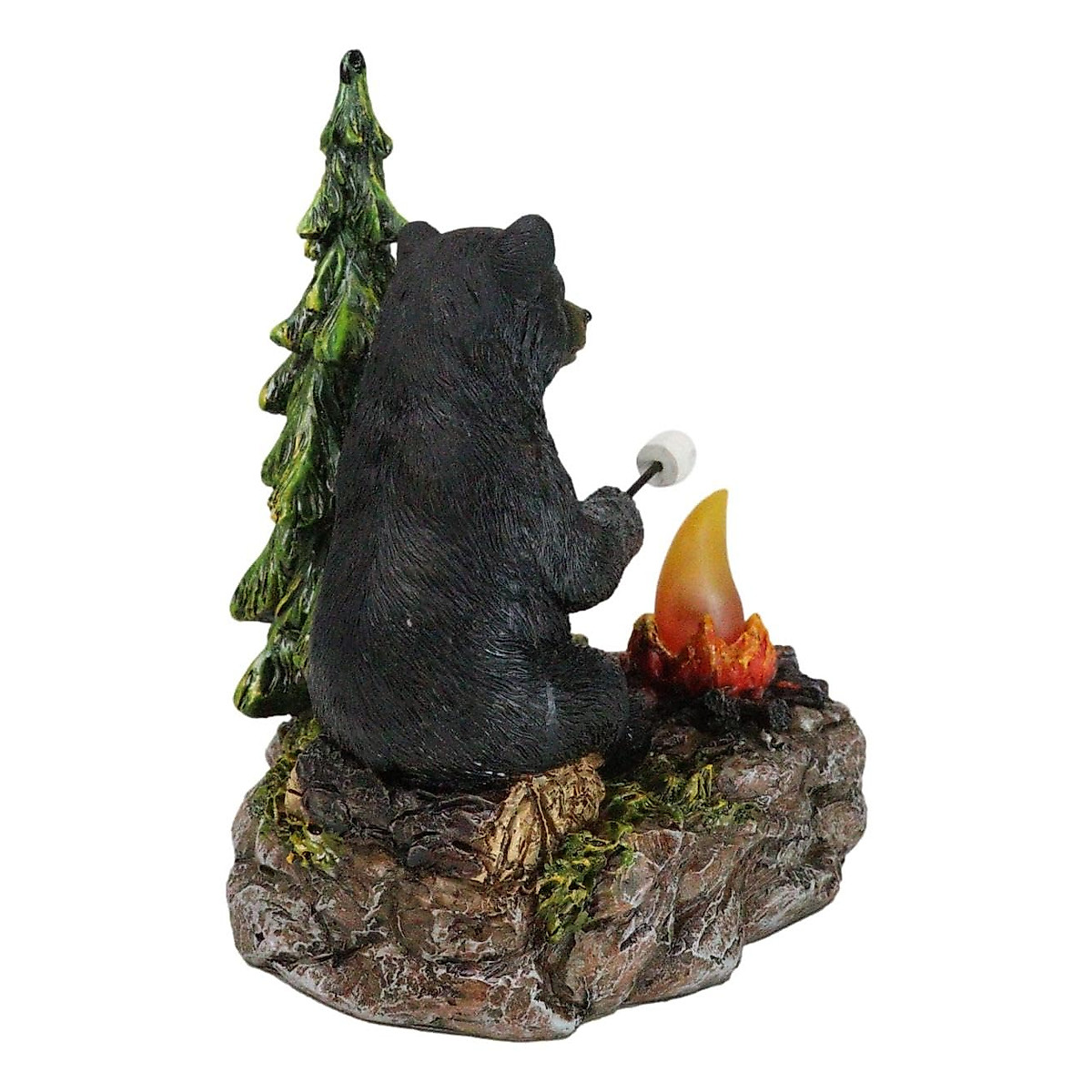 Ebros Whimsical Rustic Forest Black Bear Holding Twig with Marshmallow by Bonfire Campfire LED Night Light Statue Woodland Cabin Lodge Decor Bears Figurine As Decorative Home Accent