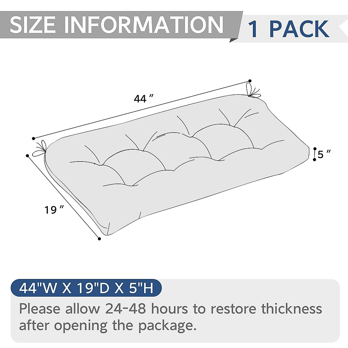 TWLEAR Tufted Bench Cushion for Outdoor Furniture, Patio Swing Cushion 44 x 19 x 5 Inch, Overstuffed Outdoor Chair Cushion for Garden Loveseat Lounge Storage, 1 Pack, Leaves Ink Blue