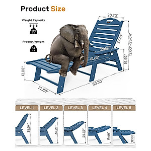 Ciokea Chaise Lounge Chair Outdoor with Wood Texture, Adjustable 5-Position Chaise Lounge Outdoor, Patio Lounge Chair for Poolside Backyard, Azure Blue