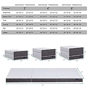 S SECRETLAND Folding Mattress, Tri-fold Gel Memory Foam Mattress Topper with Washable Cover, 6-Inch Full Size (Fold-Up & Fold-Out) Portable Sofa Bed Play Mat for Office Dorm Home, Gray, 52"*73"*6"